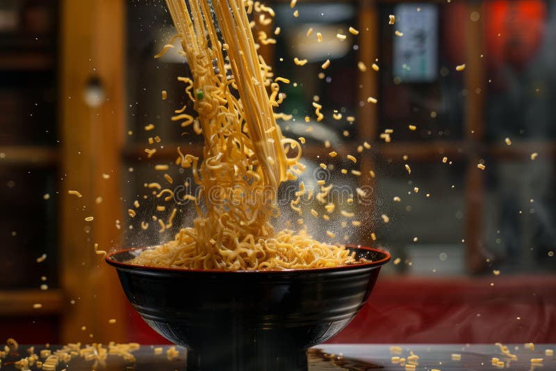 Noodles Falling Dramatically into Bowl with Motion Blur Stock Image ...