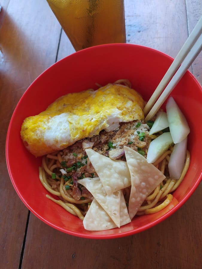 Noodles Topped with Egg and Refreshing Iced Tea Stock Image - Image of ...