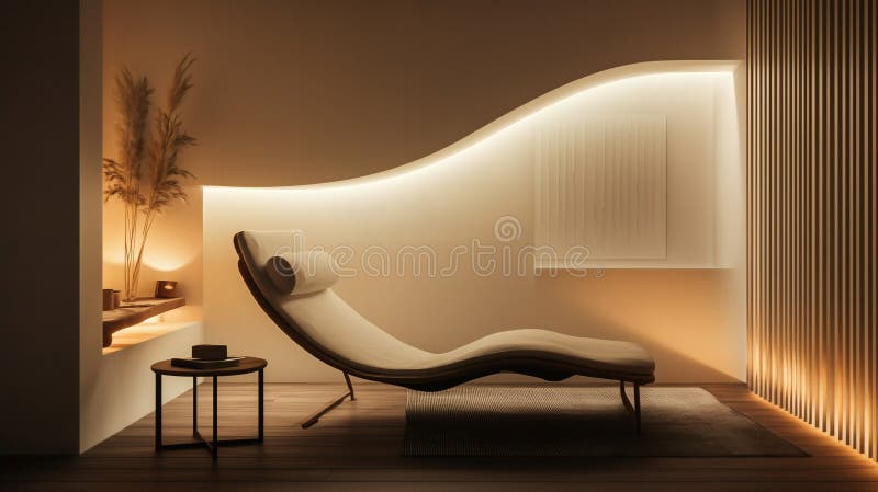 Nook with a Lounge Chair, a Side Table, Soft Lighting, and an Open ...