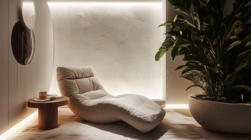 Nook with a Lounge Chair, a Side Table, Soft Lighting, and an Open ...