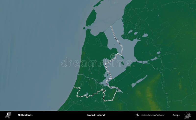 Noord-Holland Outlined, Netherlands. Physical Stock Illustration ...