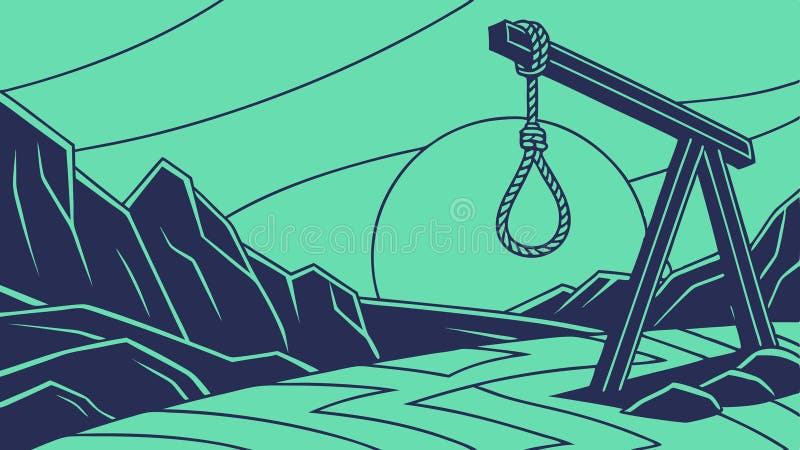 Noose Hanging from Crane Over Mountain Landscape Vector, Vector Design ...