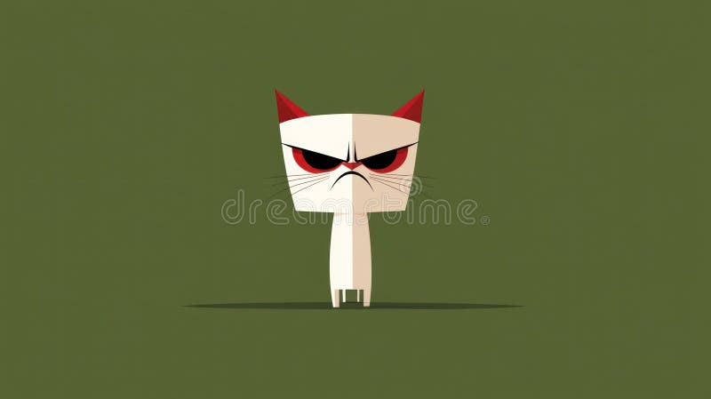 Nope Kitty - Grumpy Cat Flat Vector Illustration on Green Background Stock Illustration ...