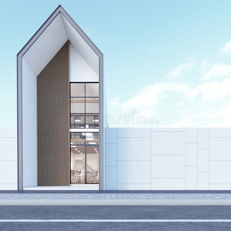 Nordic Architecture Office with White Exterior Wall. 3d Rendering Stock ...