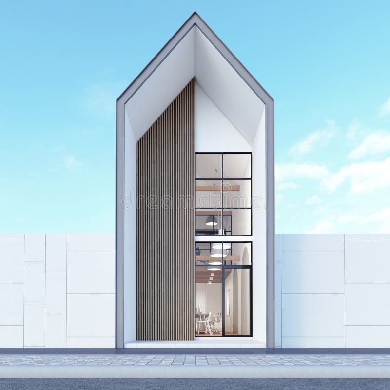 Nordic Architecture Office with White Exterior Wall. 3d Rendering Stock ...