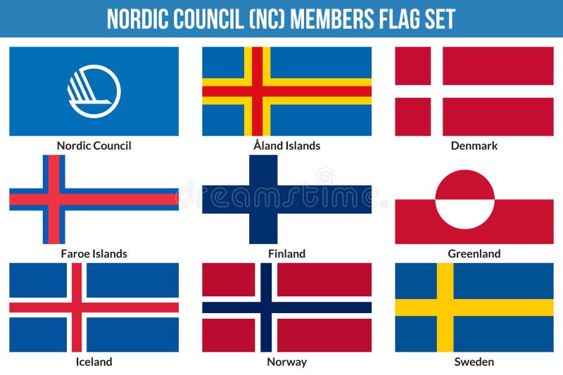 Nordic Council, NC Members Flag Set Vector Illustration Stock Vector ...