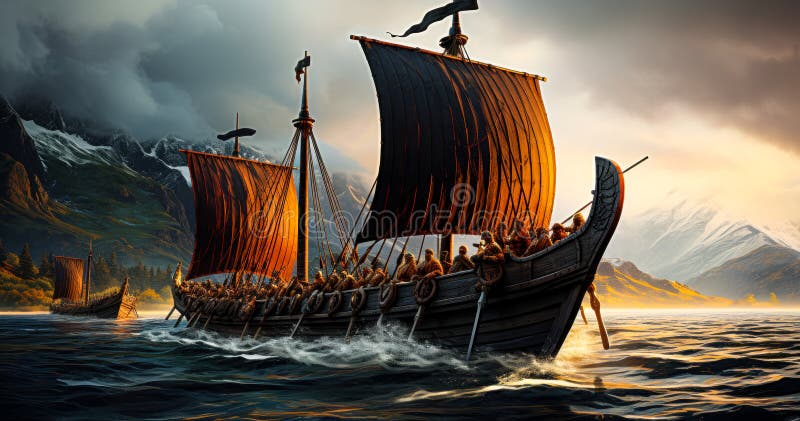 Nordic Exploration Viking Ships in a Northern Climate Stock ...
