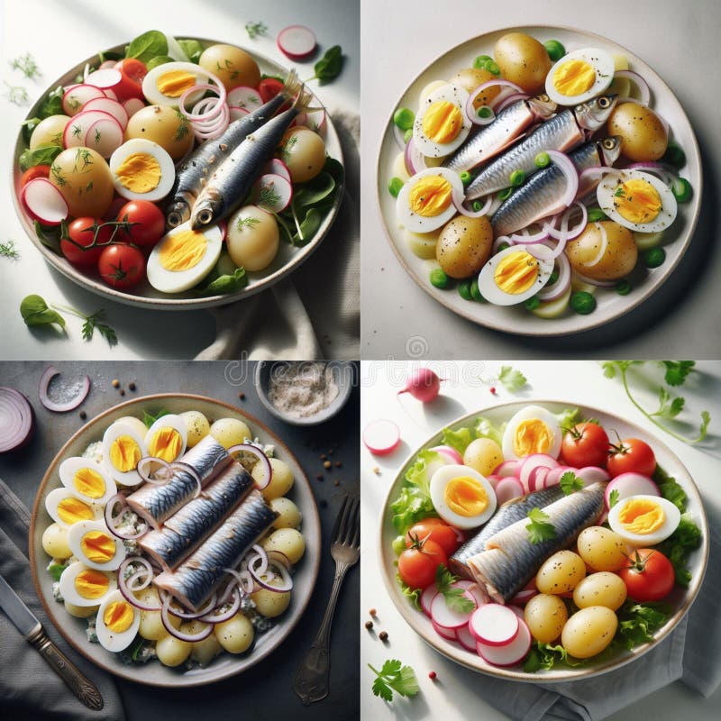 Nordic Fish Salad Collage stock photo. Image of homemade - 378426378
