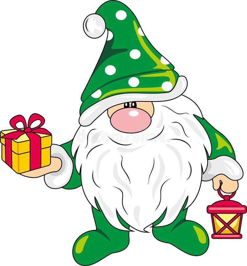 Happy Nordic Gnome with Gift Stock Vector - Illustration of dwarf ...