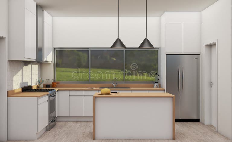 Nordic Kitchen 1 3D Rendering 3D Illustration Stock Illustration ...