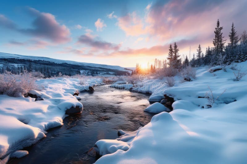 A Nordic Landscape in Winter Stock Illustration - Illustration of ...