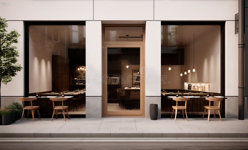Nordic Minimalist Style Restaurant or Cafe Store, Front Design Stock ...