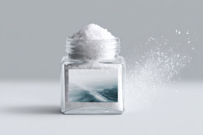 Nordic Sea Salt Exploding from a Glass Jar with Ocean Label Stock ...