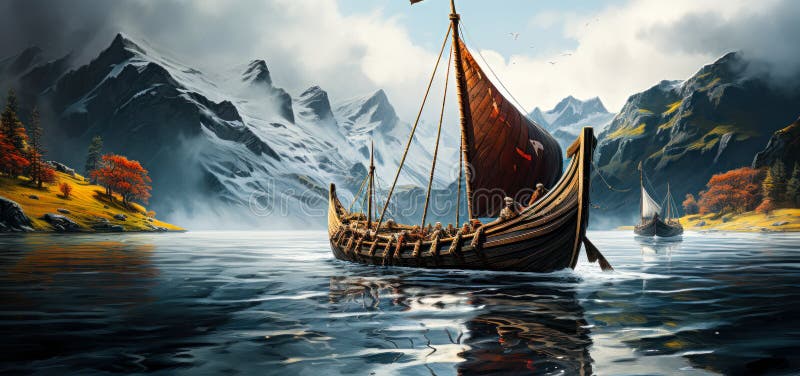 Nordic Seafarers Historical Viking Ships Stock Illustration - Illustration of northern ...