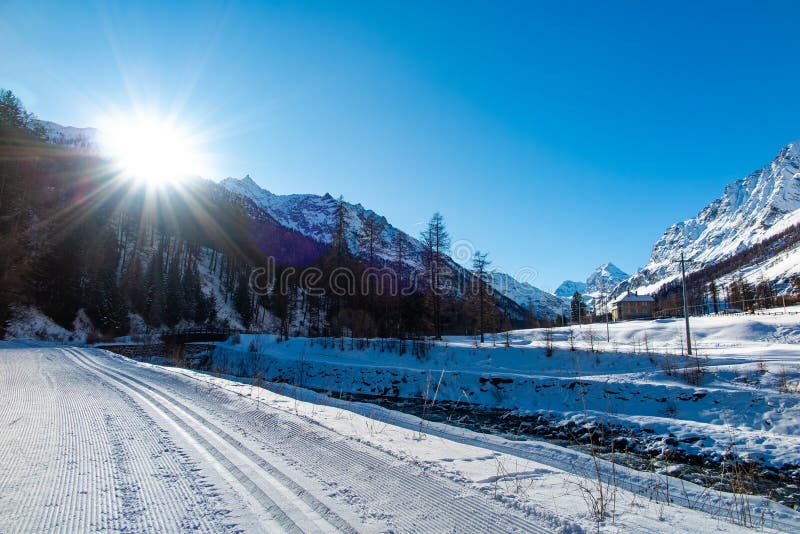 Nordic Ski Scene in Valle D Aosta Stock Image - Image of people, race ...