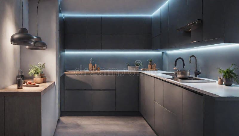 A Nordic-style Kitchen with Neon Lights Creating a Serene and ...