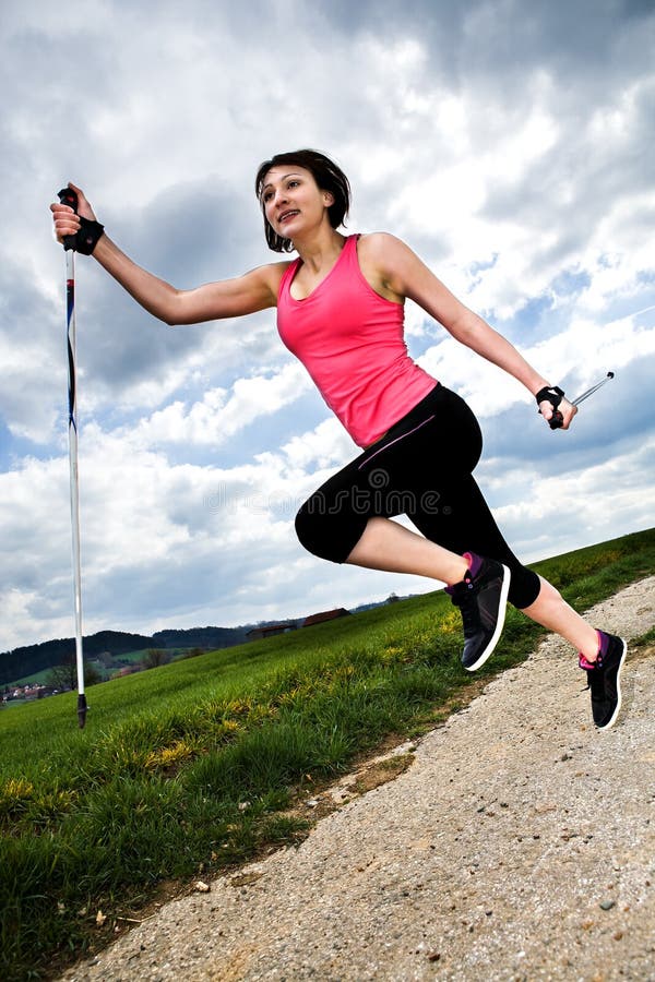 Nordic walking stock image. Image of female, running - 24697405