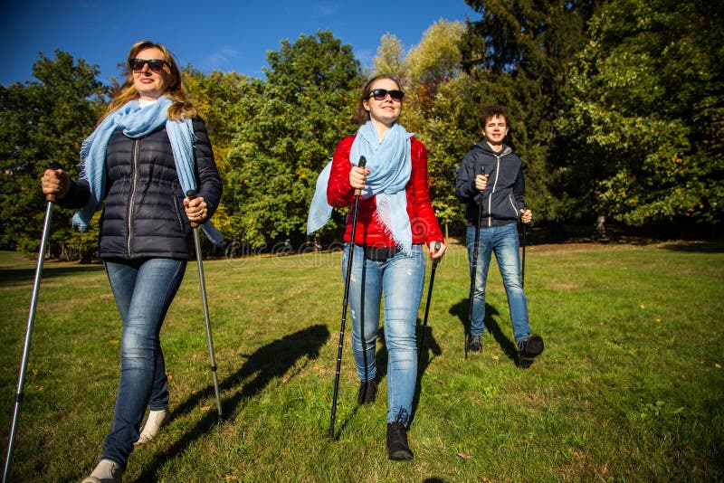 Nordic Walking - Active People Working Out Stock Image - Image of ...
