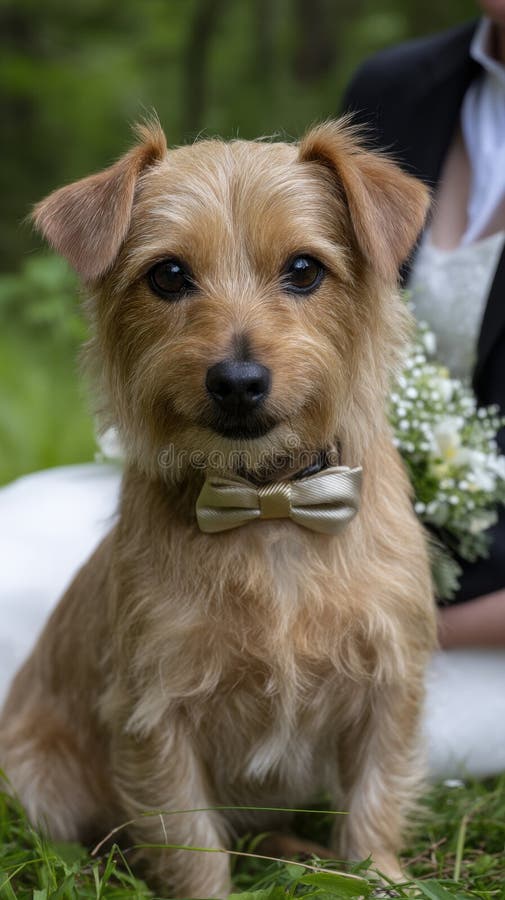 Norfolk Terrier Dog Wearing a Bow Tie at a Wedding Celebration Stock ...