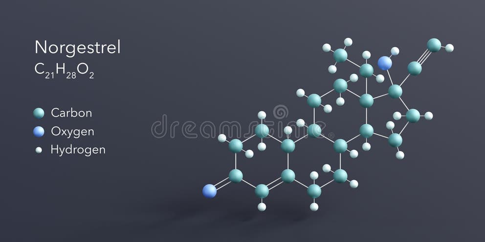 Norgestrel Molecule 3d Rendering, Flat Molecular Structure with ...