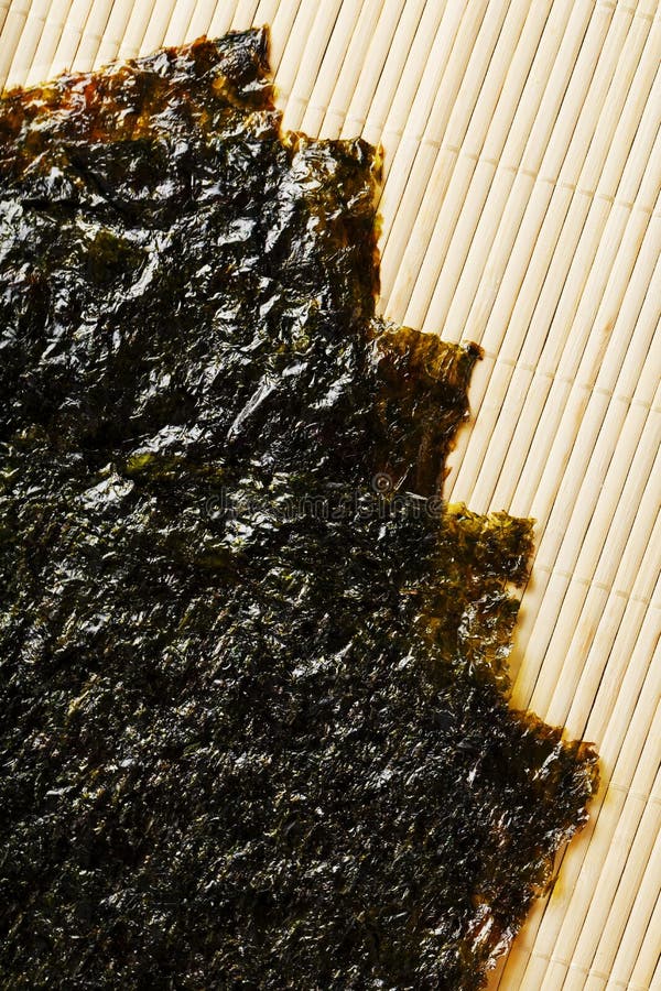 Nori Algae Leaves on a Bamboo Substrate. Stock Image - Image of ...