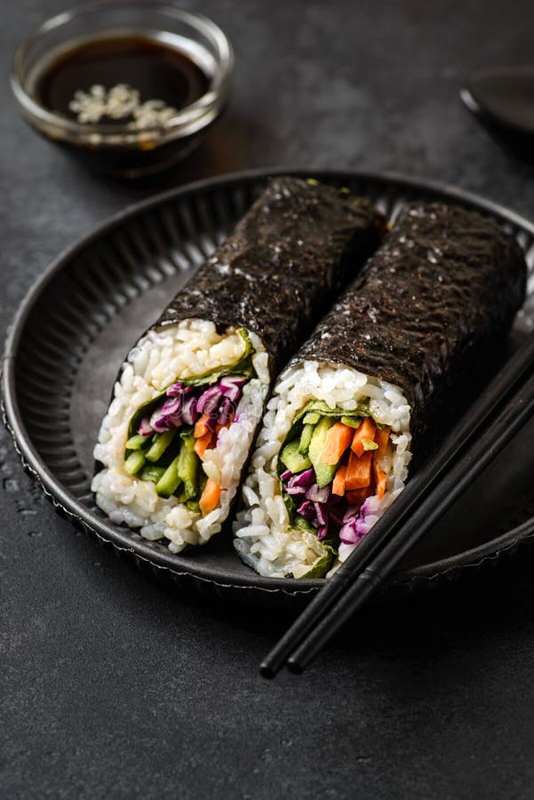 Nori Roll on Black Background Stock Image - Image of food, buffet ...