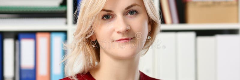 Normal Blond Woman Portrait at Office Stock Photo - Image of manager ...