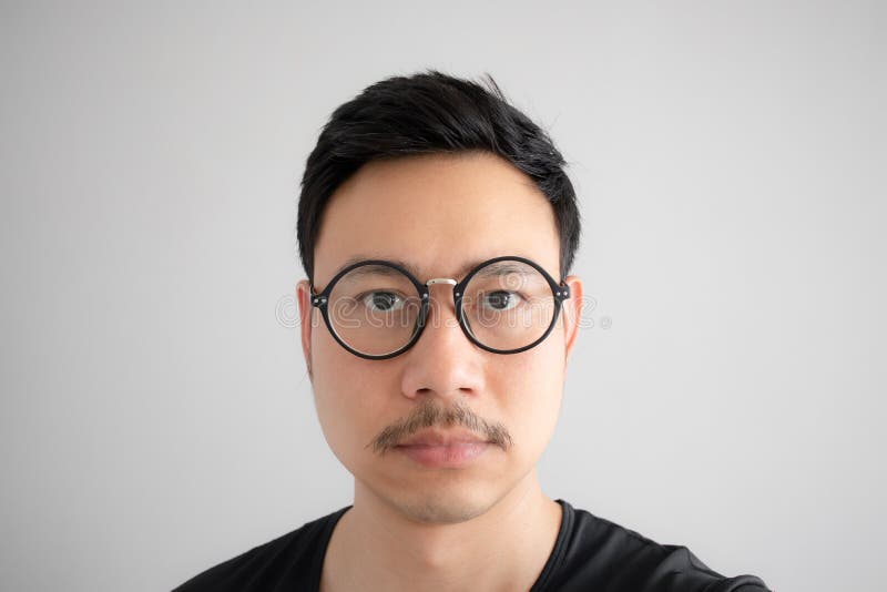 Normal Face of Asian Nerd Guy with Eyeglasses and Mustache Stock Photo ...