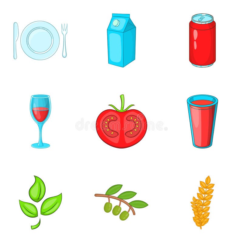 Normal Food Icons Set, Cartoon Style Stock Vector - Illustration of ...