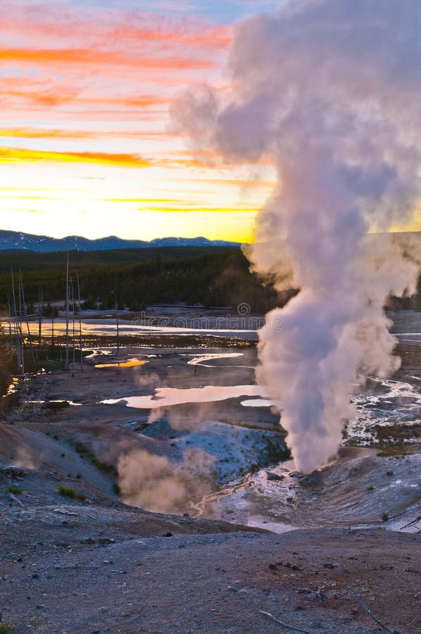 Norris Geyser Basin after Sunset Stock Image - Image of warm, volcanic ...