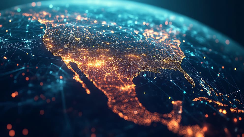 North America Continent Digital Network Visualization Representing ...