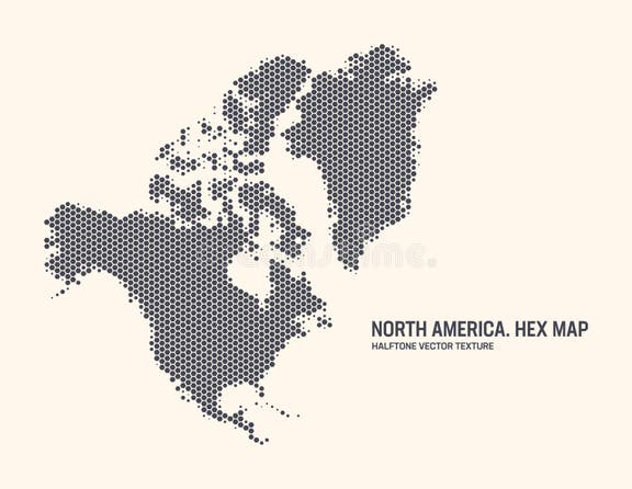 North America Continent Map Vector Hexagonal Halftone Pattern on Light ...