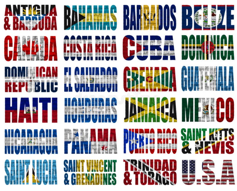North America Countries Flag Words Stock Illustration - Illustration of ...