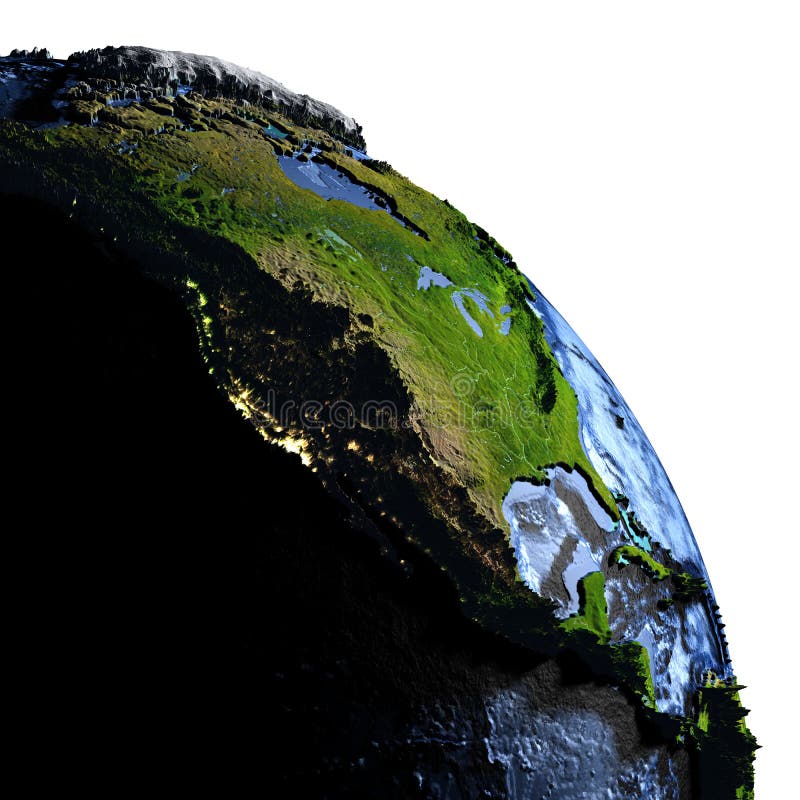 North America on Earth with Exaggerated Mountains Stock Illustration ...