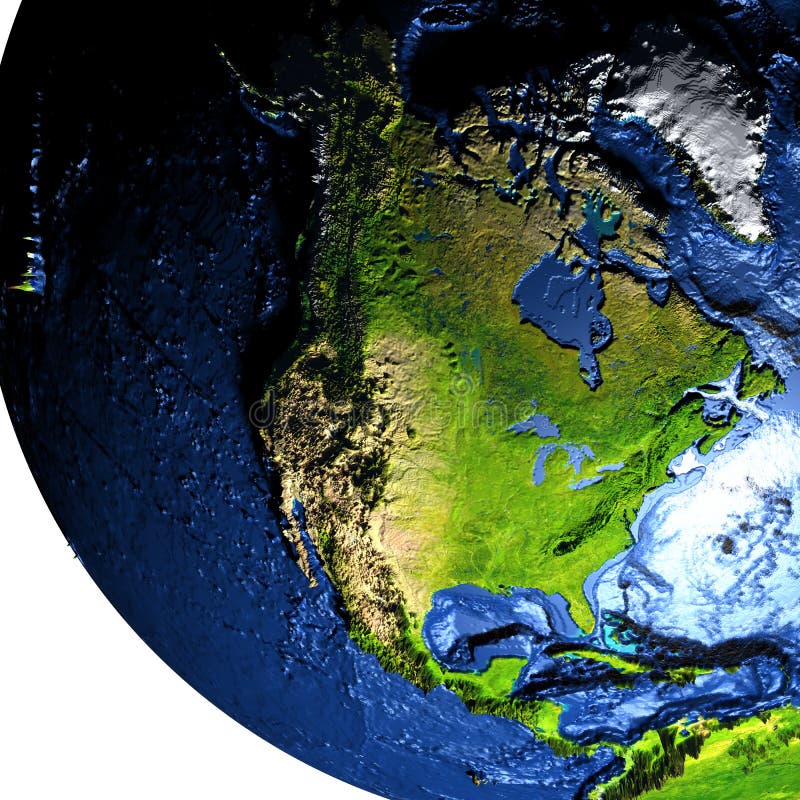 North America on Earth with Exaggerated Mountains Stock Illustration ...