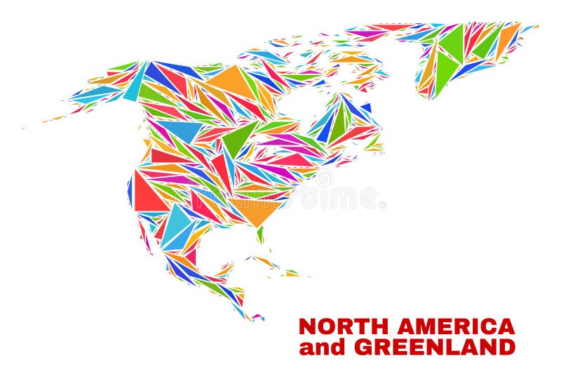 North America And Greenland Map - Mosaic Of Color Triangles Stock ...