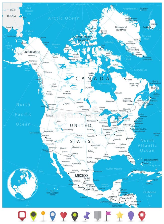 North America Map and Flat Map Pointers Stock Vector - Illustration of ...