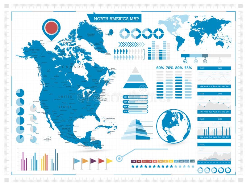 North America Map and Infograpchic Elements Stock Vector - Illustration ...