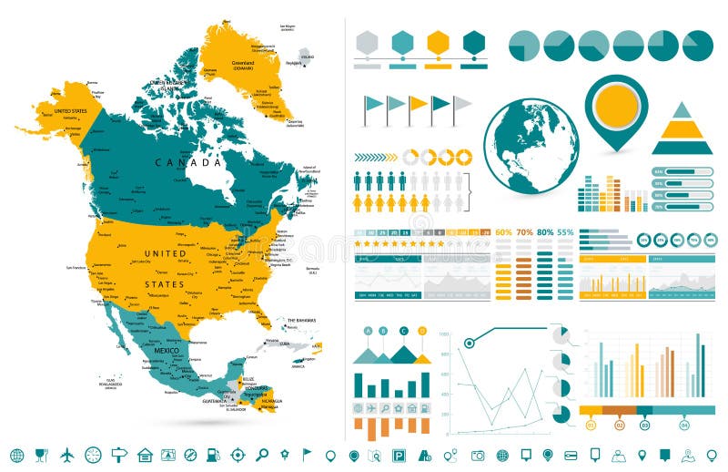 North America Map and Infographics Design Elements Stock Vector ...