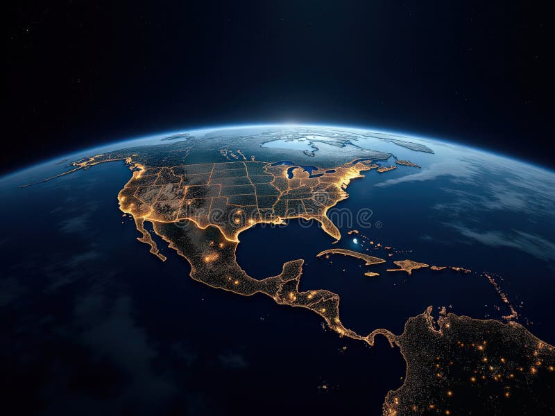 North America at Night, AI Generated Stock Illustration - Illustration ...
