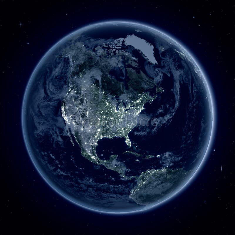 North America at Night from Space Stock Illustration - Illustration of ...