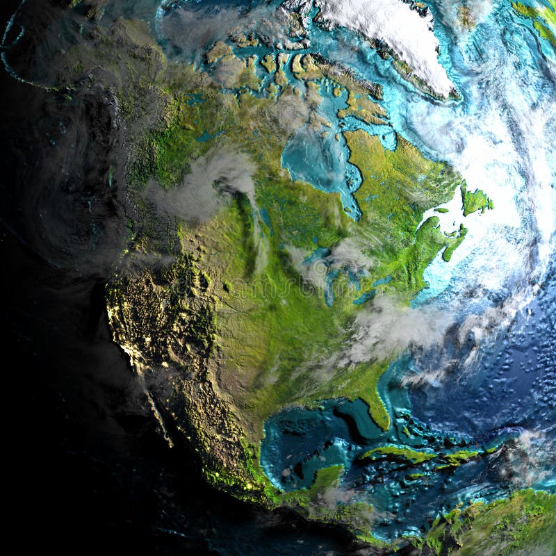 North America on Physical Map in the Morning Stock Illustration ...