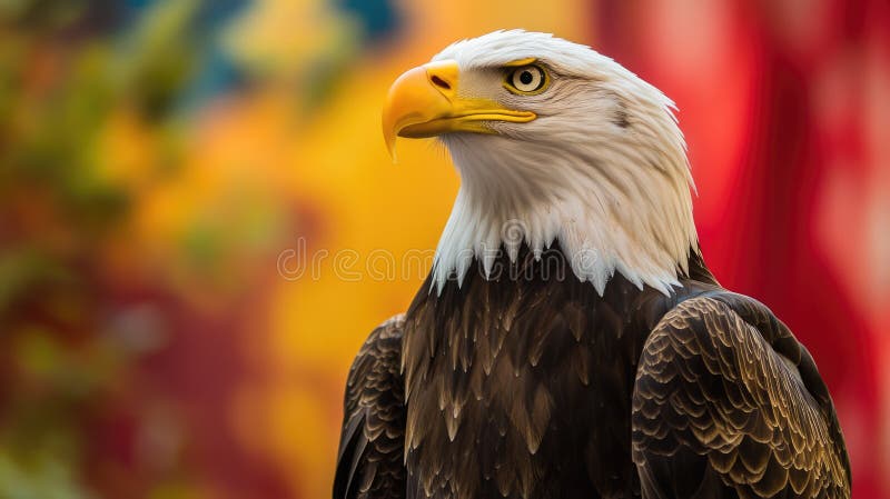 North American Bald Eagle on Red and Yellow Background. Symbol of ...