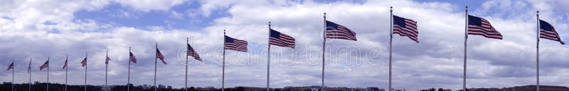 North American Flags Waving Under Blue Sky Stock Illustration ...