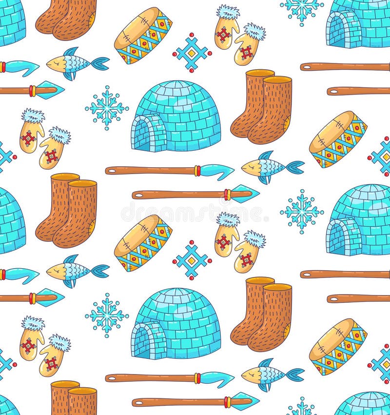 North Arctic Symbols Doodle Seamless Vector Pattern Stock Vector ...