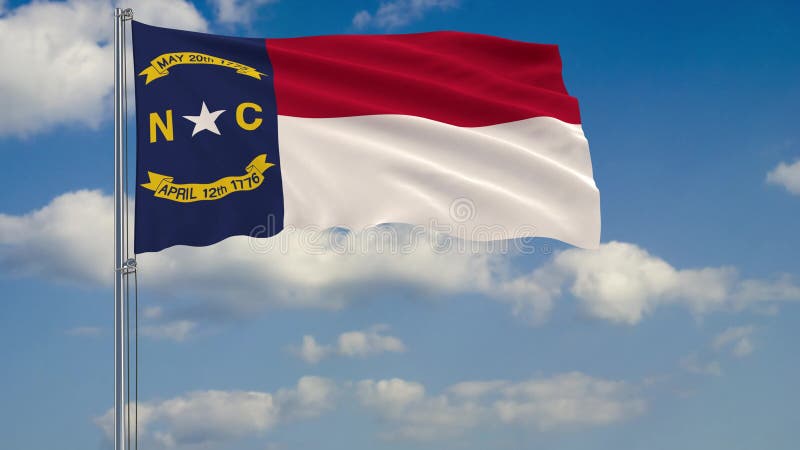 North Carolina State Flag in Wind Against Cloudy Sky 3d Rendering Stock ...