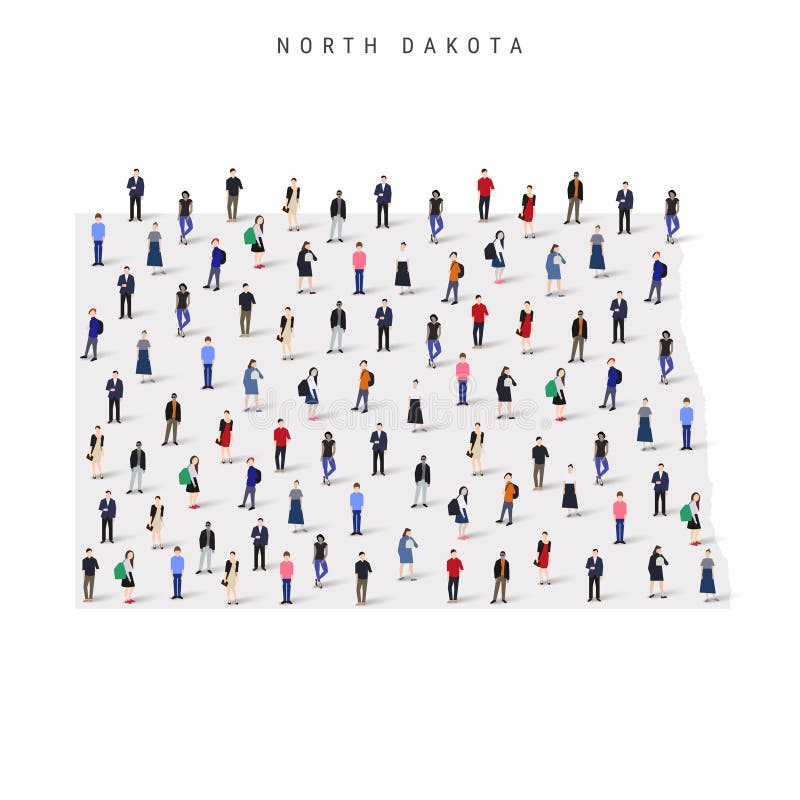 North Dakota US State Population Map. Large Group of People. Flat ...