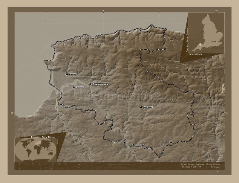 North Devon, England - Great Britain. Sepia. Labelled Points of Stock ...
