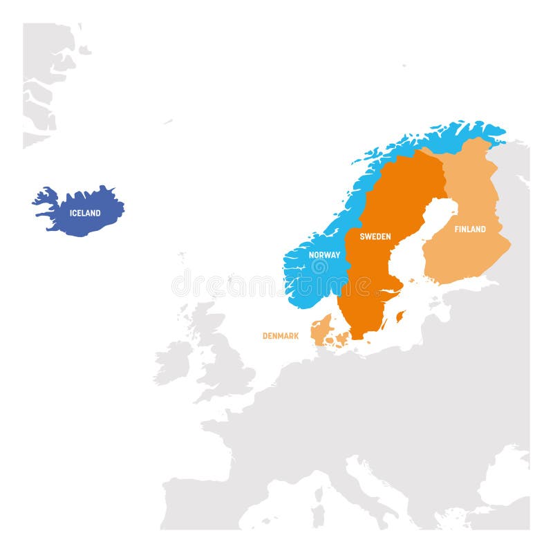 North Europe Region. Map of Countries of Scandinavia Stock Vector ...