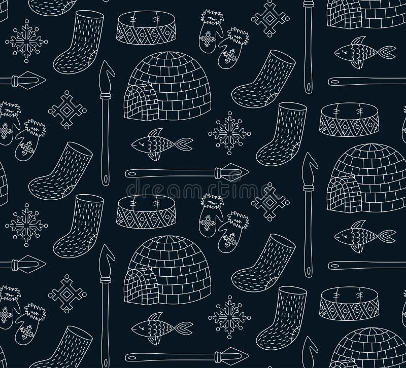 North Icons Alaska Cold Eskimo Seamless Vector Pattern Stock Vector ...